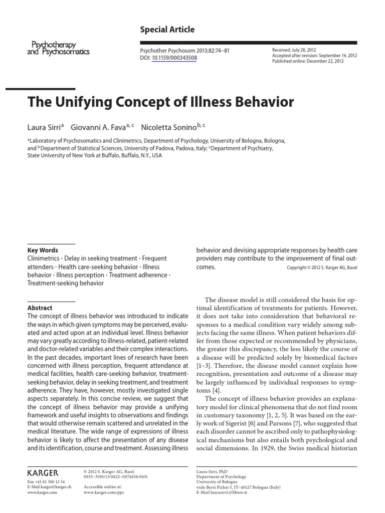 The Unifying Concept of Illness Behavior | PDF | Major Depressive ...