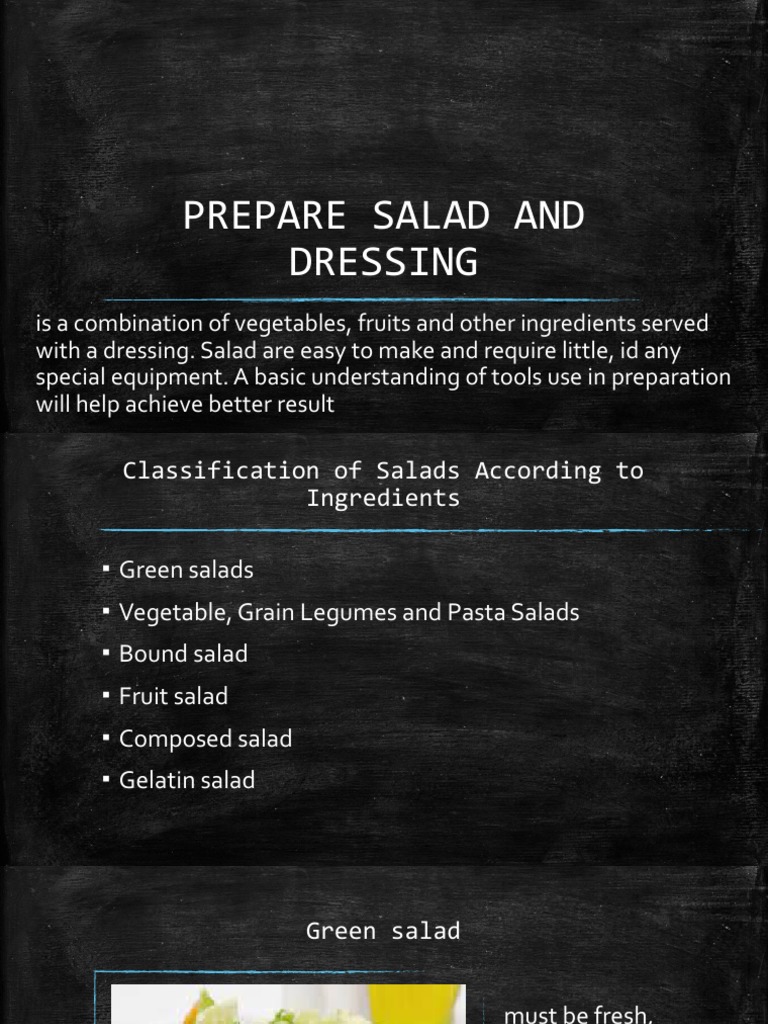 Prepare Salad and Dressing | PDF | Salad | Pasta