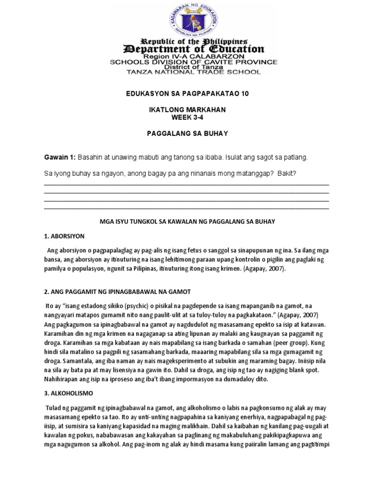 ESP10 Q3 Activities Week 3 4 | PDF ESP10 Q3 Activities Week 3 4 | PDF