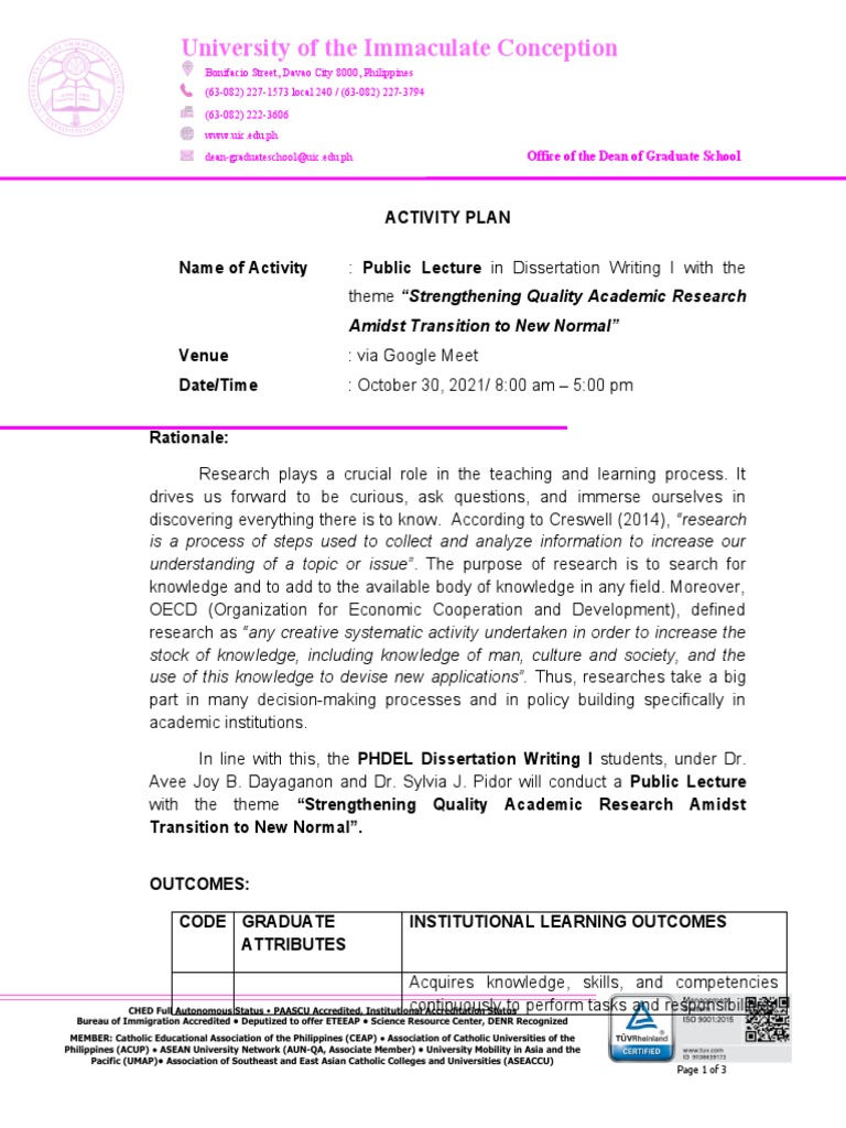 Activity Plan | PDF | Cognition | Learning