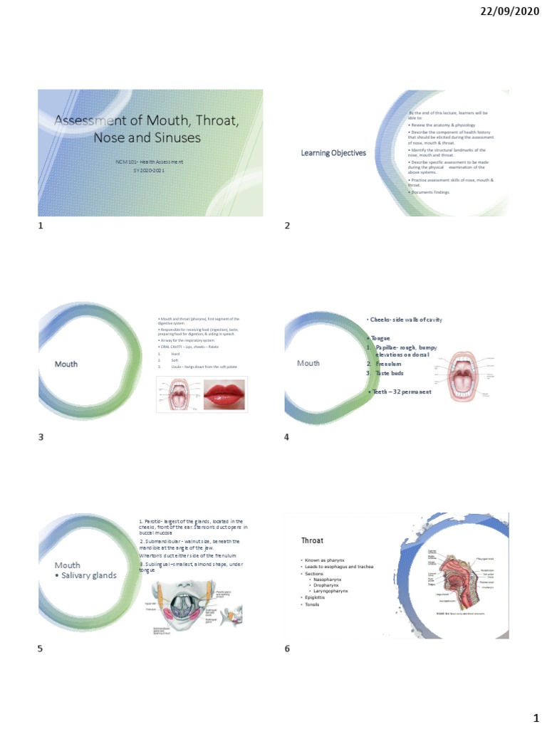 STUDENTS' NOTES ON Assessment of Mouth, Throat, Nose and | PDF | Human ...