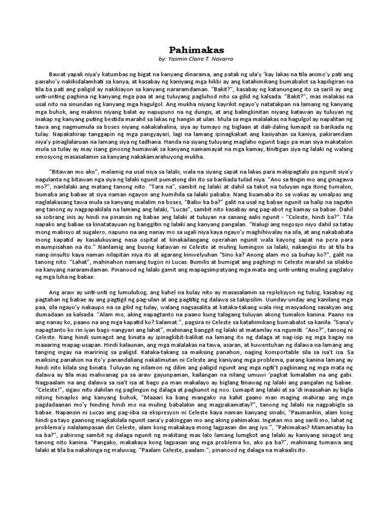 Pahimakas (Komposisyon Self-Made Story) | PDF