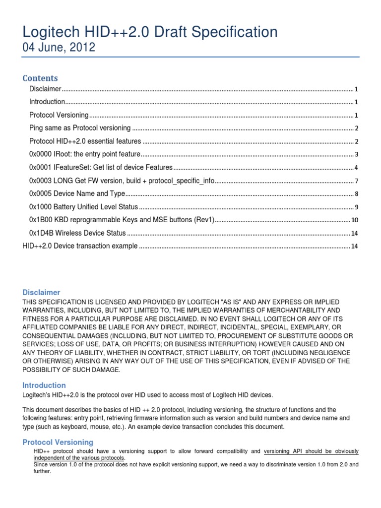 Logitech Hidpp 20 Specification Draft 2012 06 04 Download Free Pdf Parameter Computer