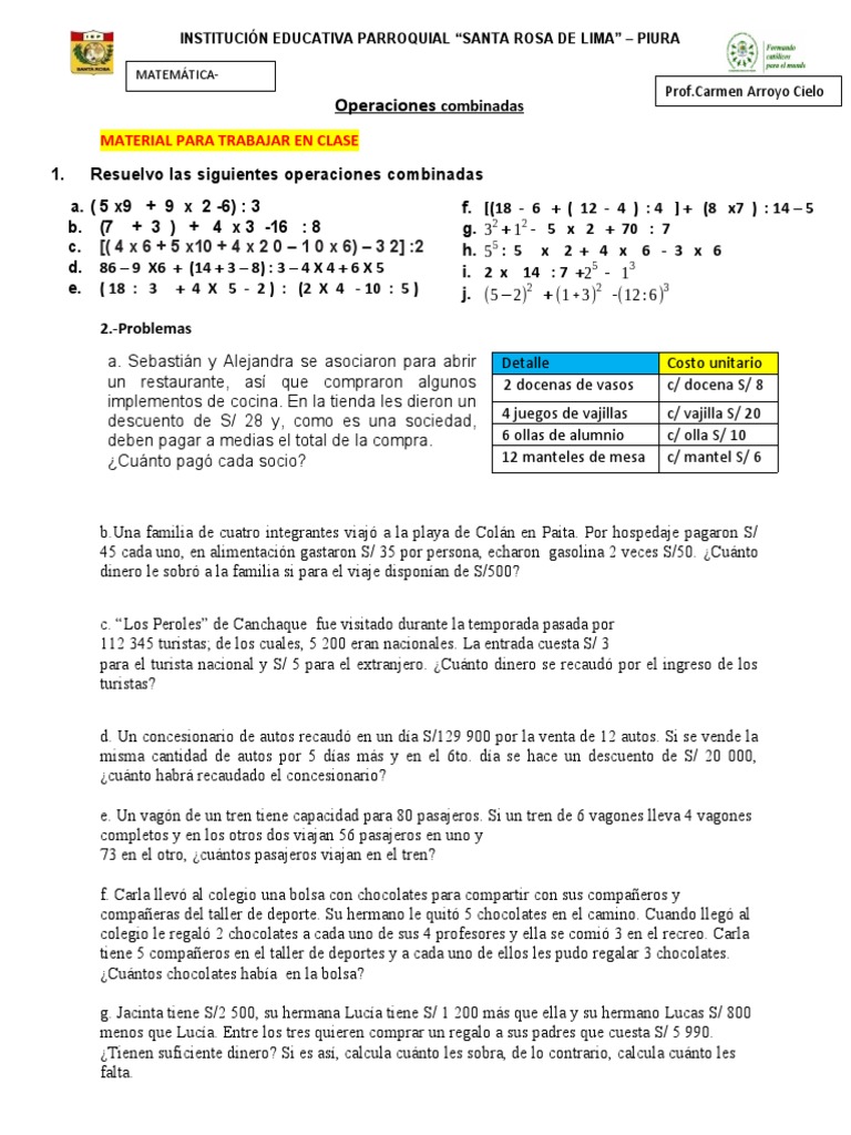 Ficha - Operaciones Combinadas | PDF