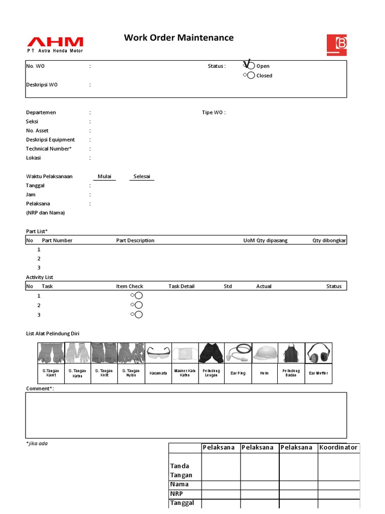 Form WO Maintenance EG 2022 | PDF