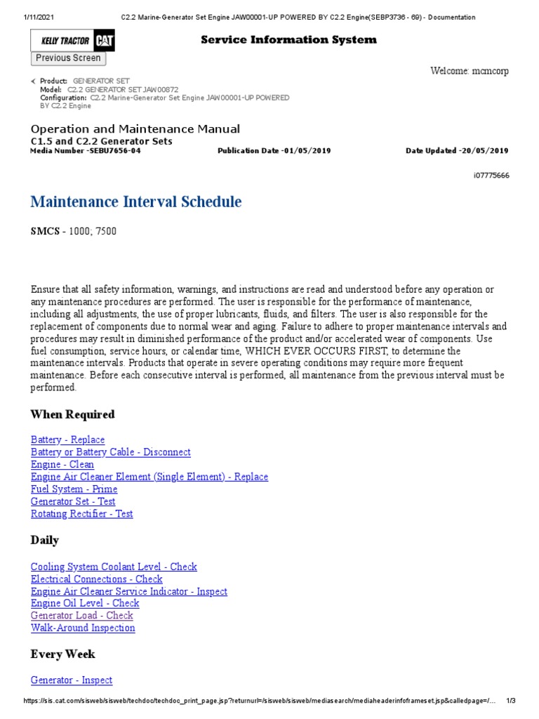 C2.2 Marine-Generator Set Engine JAW00001-UP POWERED BY C2.2 Engine ...