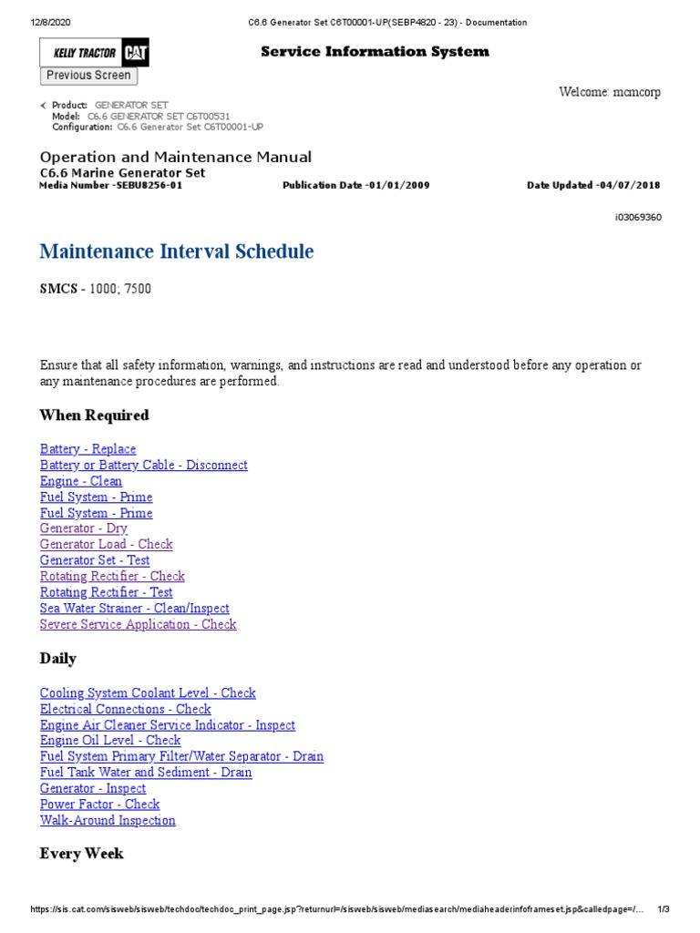 C6.6 Generator Set C6T00001-UP (SEBP4820 - 23) - Documentation | PDF ...