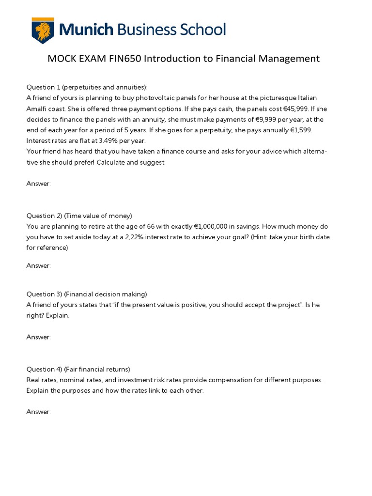 Financial Management Mock Exam Guide | PDF | Finance & Money Management