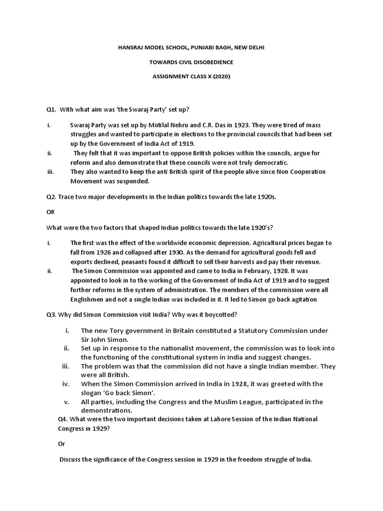 ASSIGNMENT ON Towards CIVIL DISOBEDIENCE | PDF | Mahatma Gandhi ...