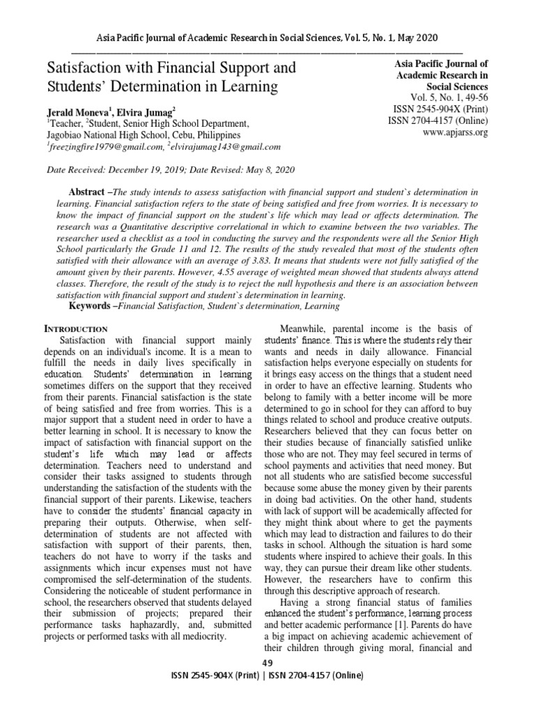 Financial Satisfaction Impacts Students' Determination | PDF ...