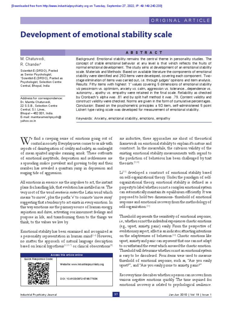 Development of Emotional Stability | PDF | Emotions | Empathy