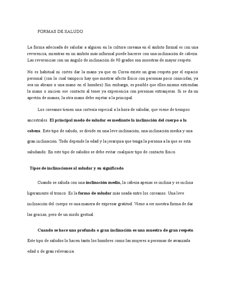 Saludos y reverencias en Corea del Sur | PDF | Corea del Sur | Política ...