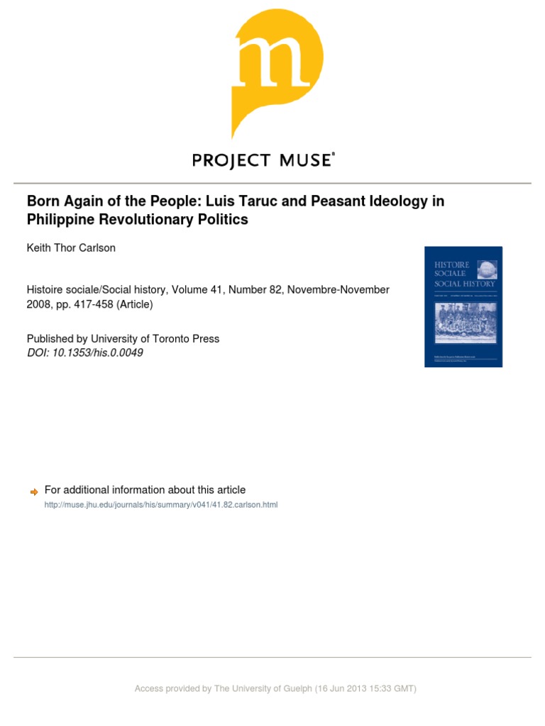 Born Again of The People: Luis Taruc and Peasant Ideology in Philippine ...