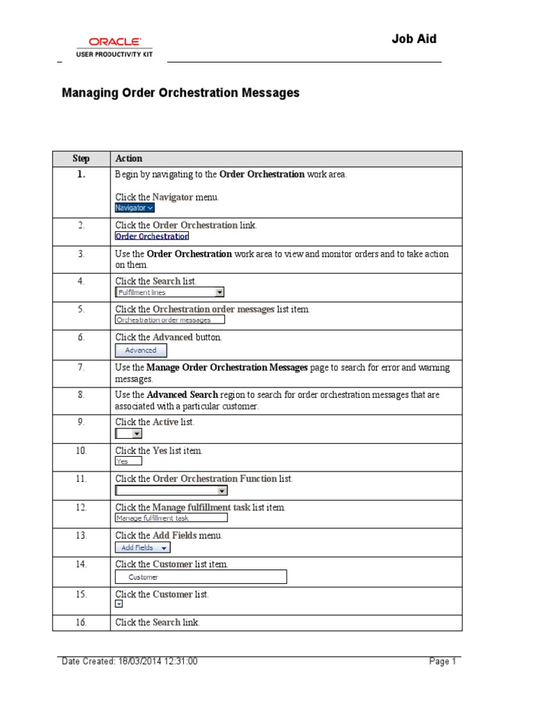 Managing Order Orchestration Messages - JOBAID | PDF