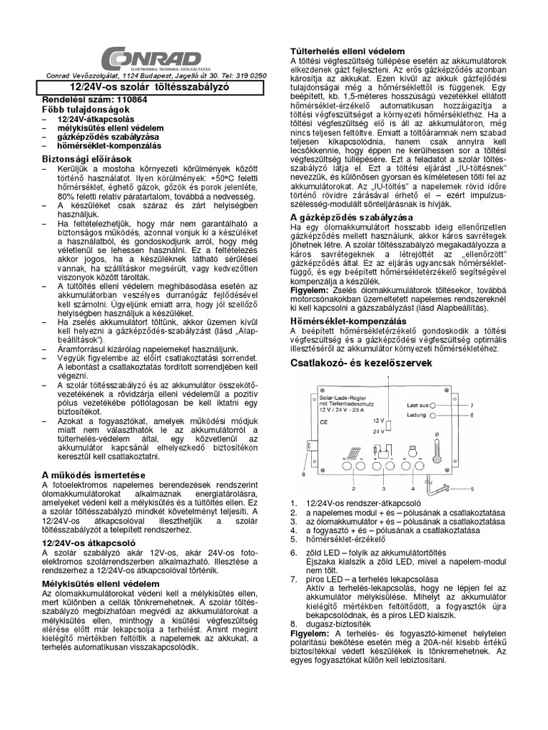 Manual 110864 Ivt Shunt Charge Controller PWM 12 V 24 V 8 A | PDF