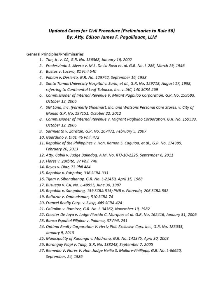 Updated Cases For Civil Procedure | PDF | Philippines