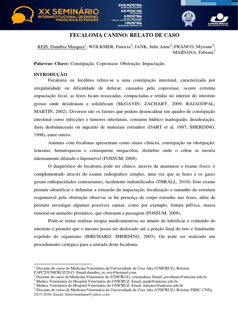 Caso de Fecaloma em Cão: Diagnóstico e Tratamento | PDF | Prisão de ...