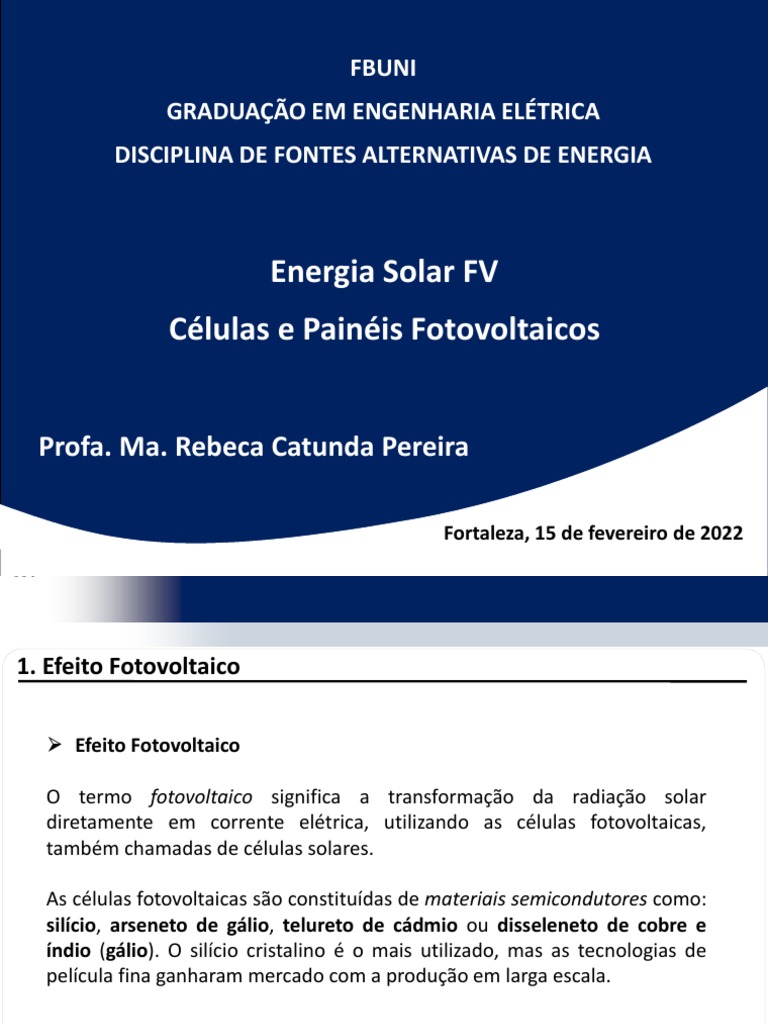 Efeito Fotovoltaico e Tipos de Células | PDF | Célula solar | Painel solar