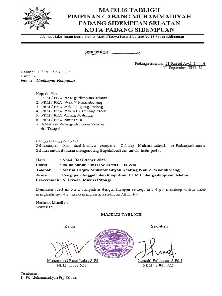 Undangan Pengajian Muhammadiyah Padang | PDF