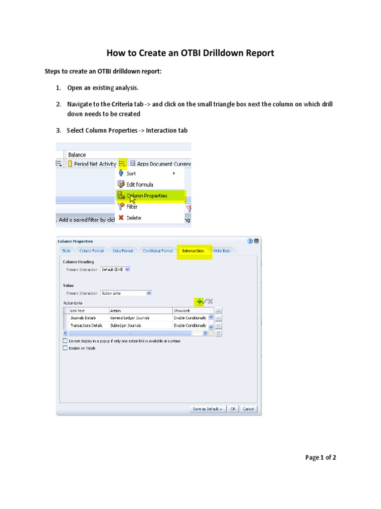How To Create An OTBI Drill Down Report | PDF