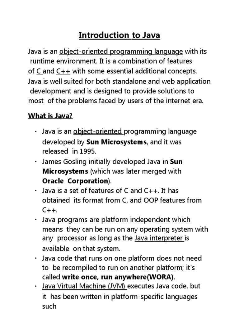 Introduction To Java | PDF | Java (Programming Language) | Application ...