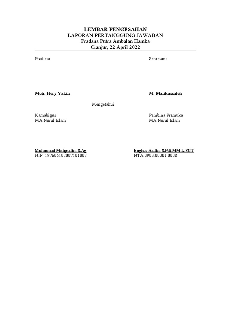 Lembar Pengesahan Pramuka | PDF