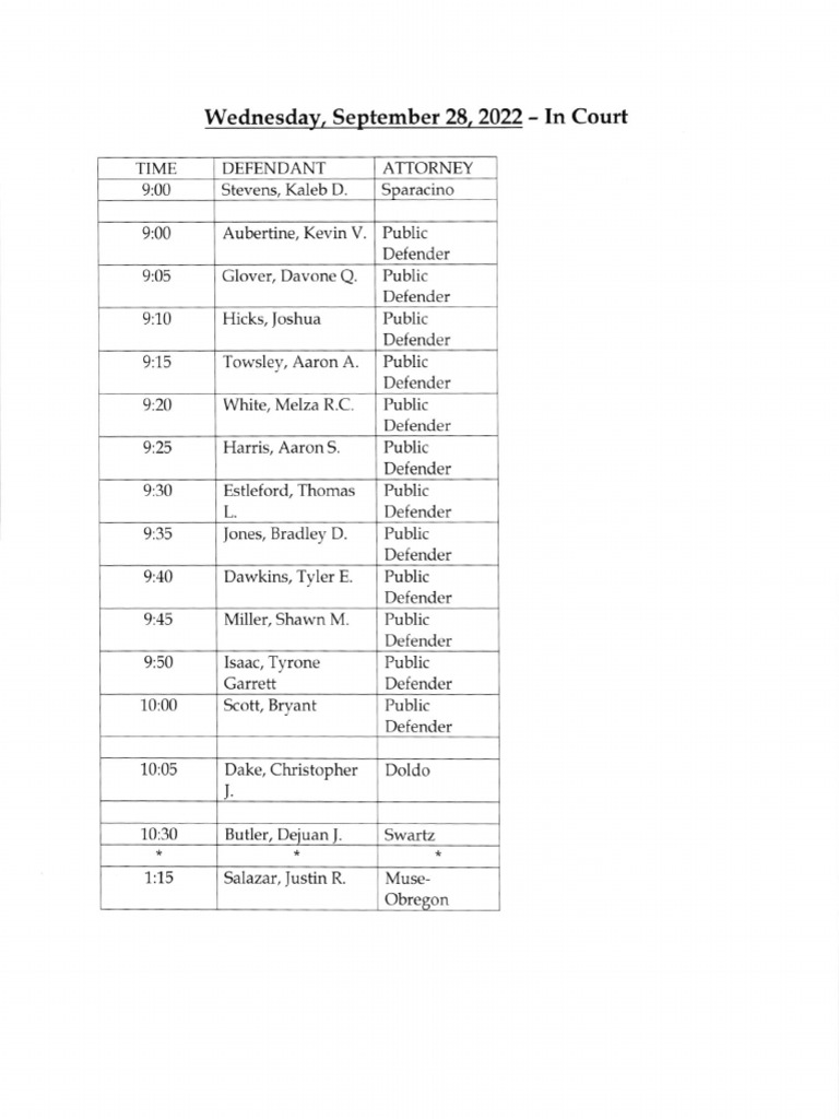 Court Calendar for September 28, 2022 | PDF