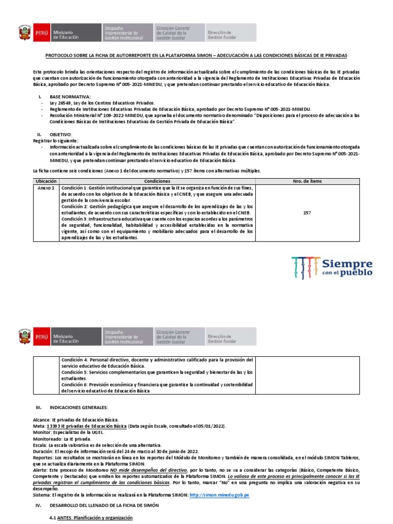 Ficha Simon - Adecuación - Condiciones Básicas | PDF | Plan de estudios | Educación primaria
