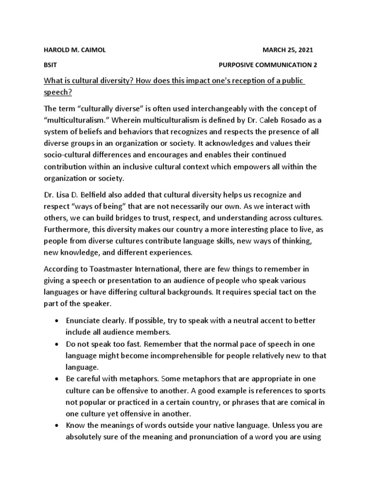 Understanding Cultural Diversity in Speech | PDF | Multiculturalism ...