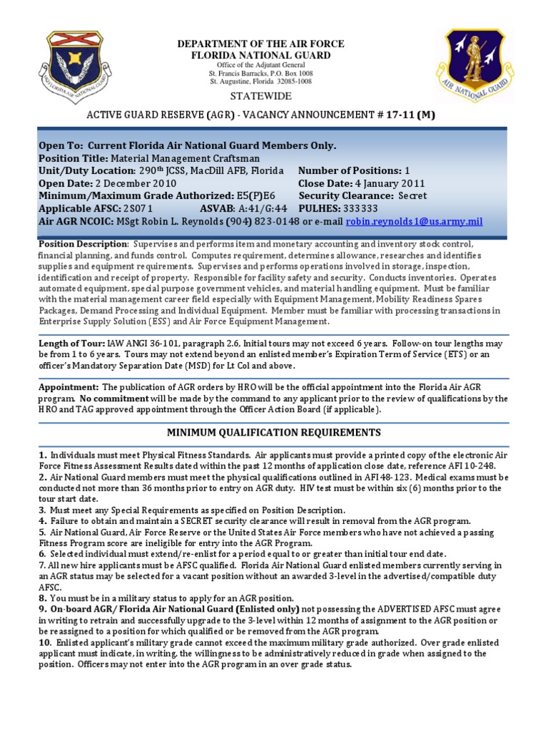 17 11 (M) Material Management Cman 290th JCSS E5 (P) E6 Closes (2011!01 ...