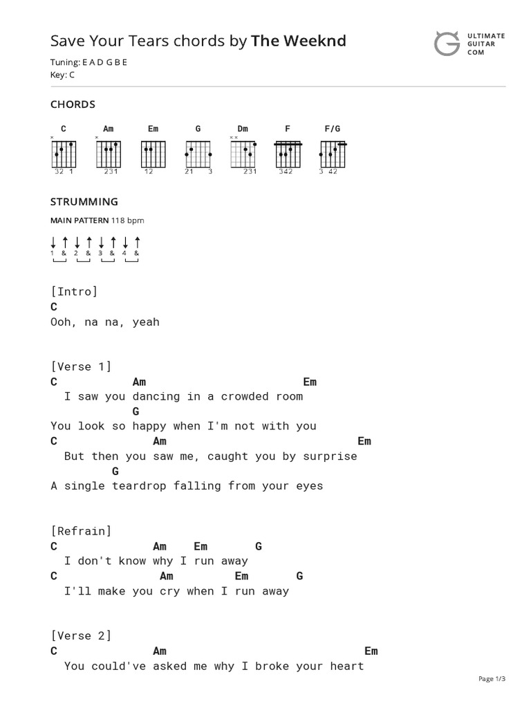 Save Your Tears Chords for Guitar | PDF | Song Structure | Songs