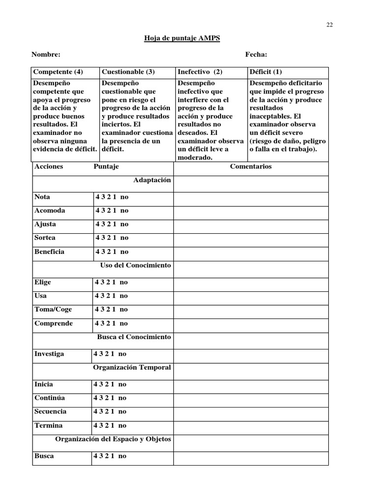 Hoja Puntuacion Amps | PDF