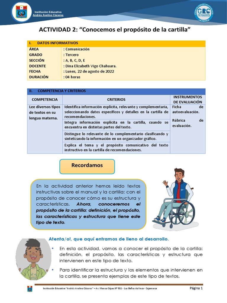 Actividad 2 - Conocemos El Propósito de La Cartilla | PDF | Evaluación ...