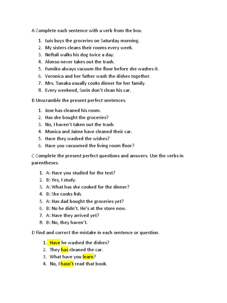 Complete Sentences with Verbs | PDF | Cooking, Food & Wine | Language ...