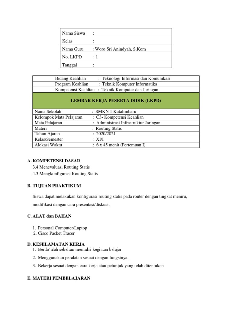 Konfigurasi Routing Statis di Jaringan | PDF