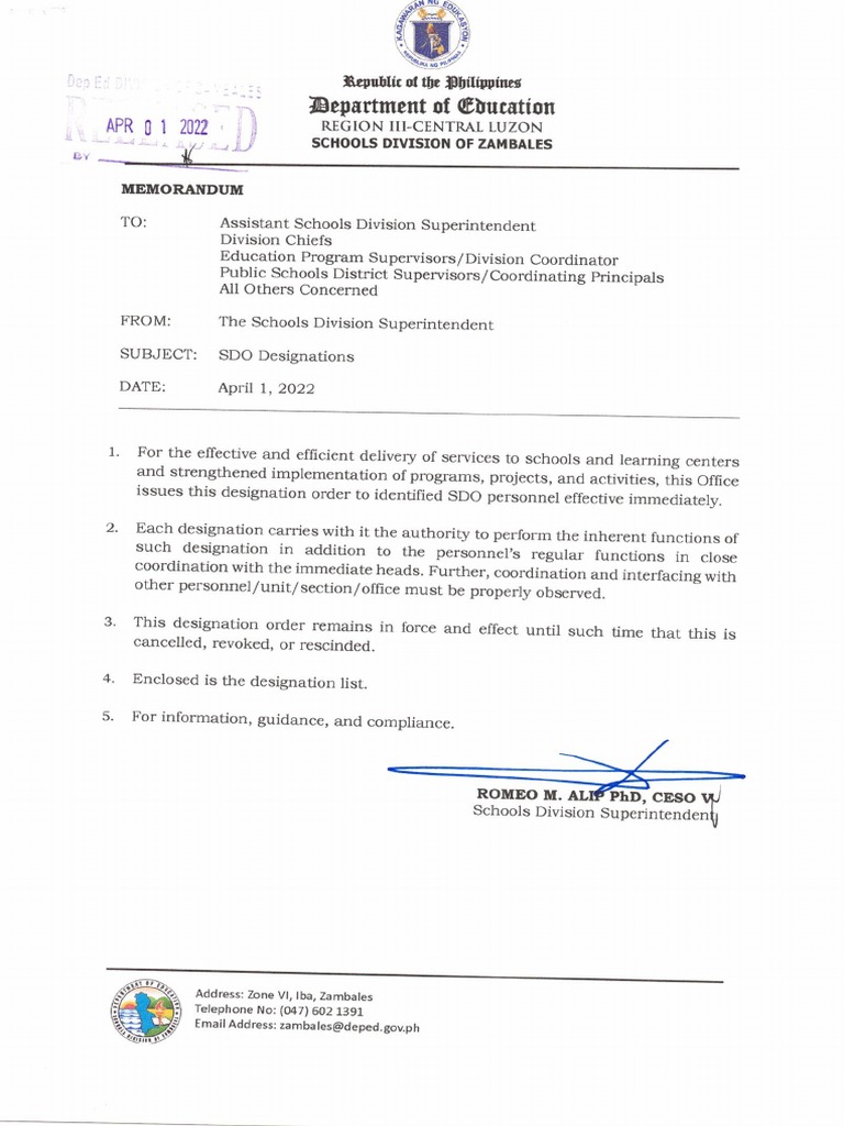 Memorandum - SDO Designation-1 | PDF