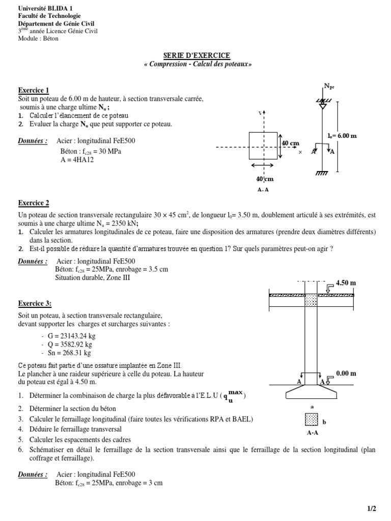 Exercices de Compression en Béton Armé | PDF | Béton armé | Béton