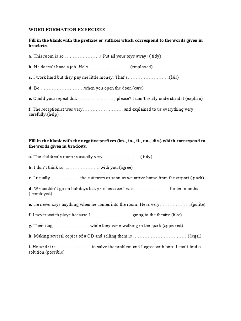 Word Formation Exercises | PDF | Home & Garden