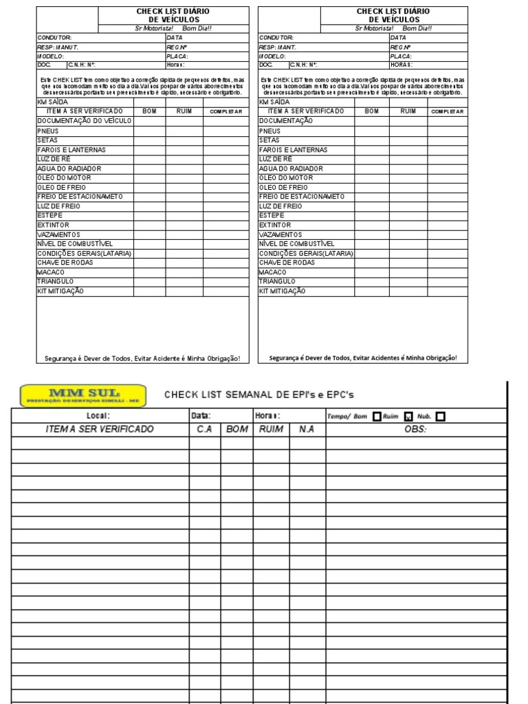 CHECK LIST DIÁRIO DE EPI's e EPC's (Revisão 1) | PDF | Bens ...