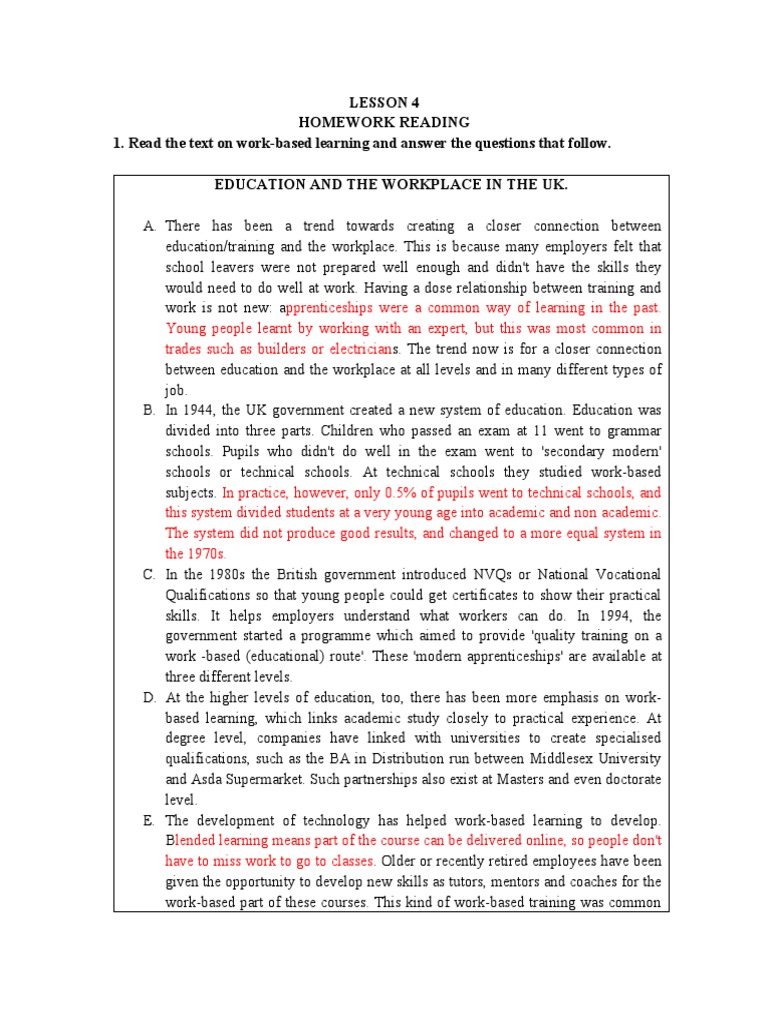 Lesson 4 Homework | PDF | Vocational Education | Apprenticeship