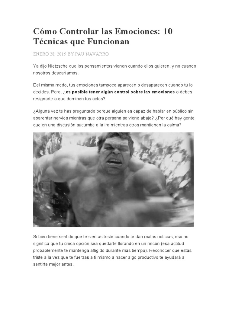 Cómo Controlar Las Emociones Pdf Las Emociones Pensamiento