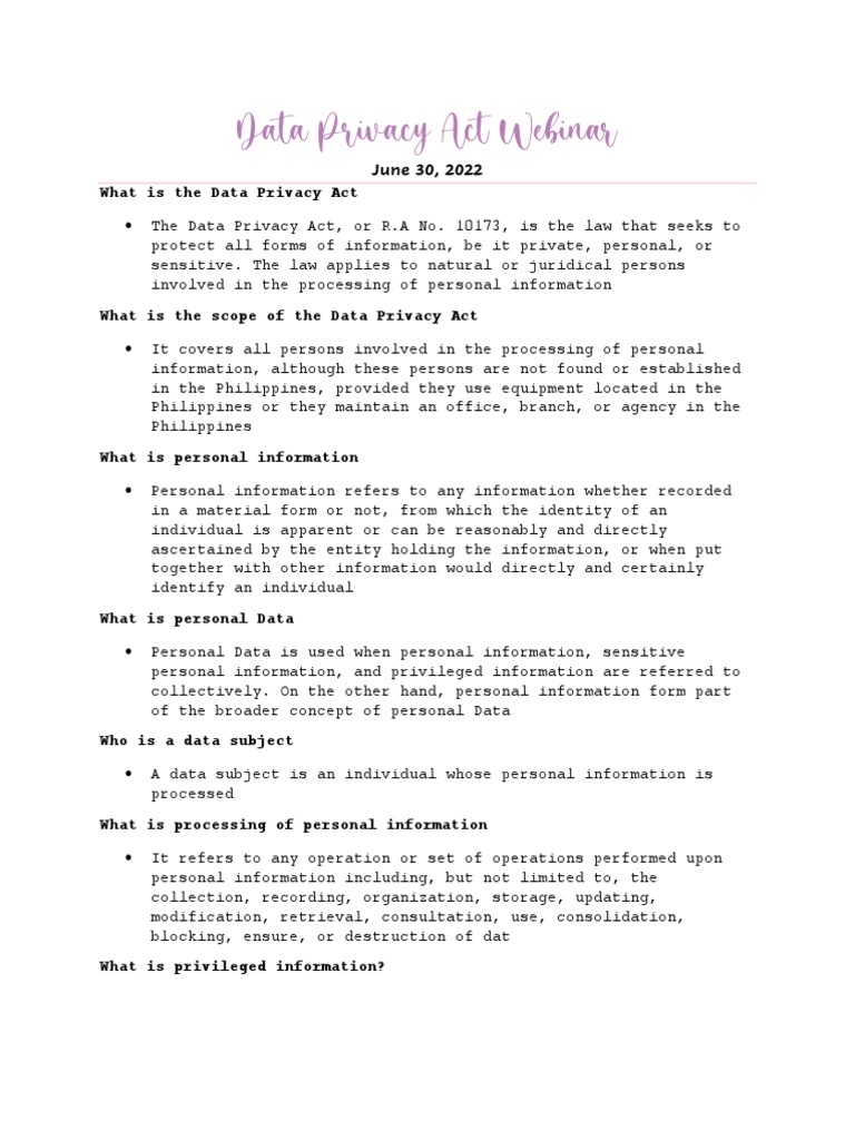 Data Privacy Act Webinar | PDF | Information Privacy | Privacy