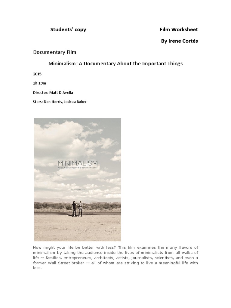 Minimalism Documentary Film Worksheet | PDF