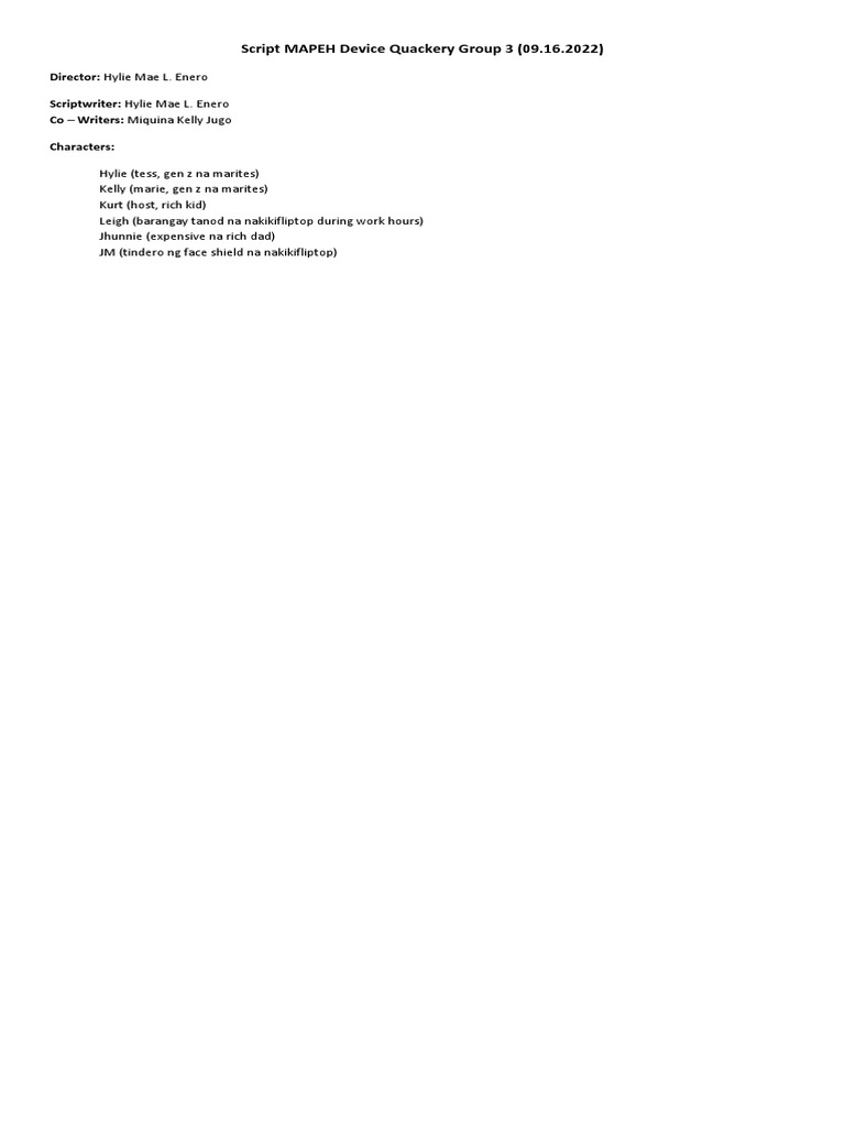 Final Script Mapeh Device Quackery Group 3 | PDF