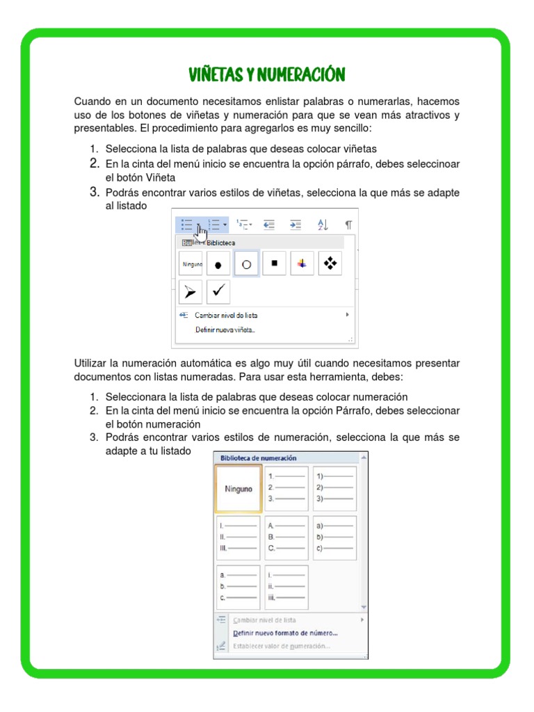 Numeración y Viñetas | PDF