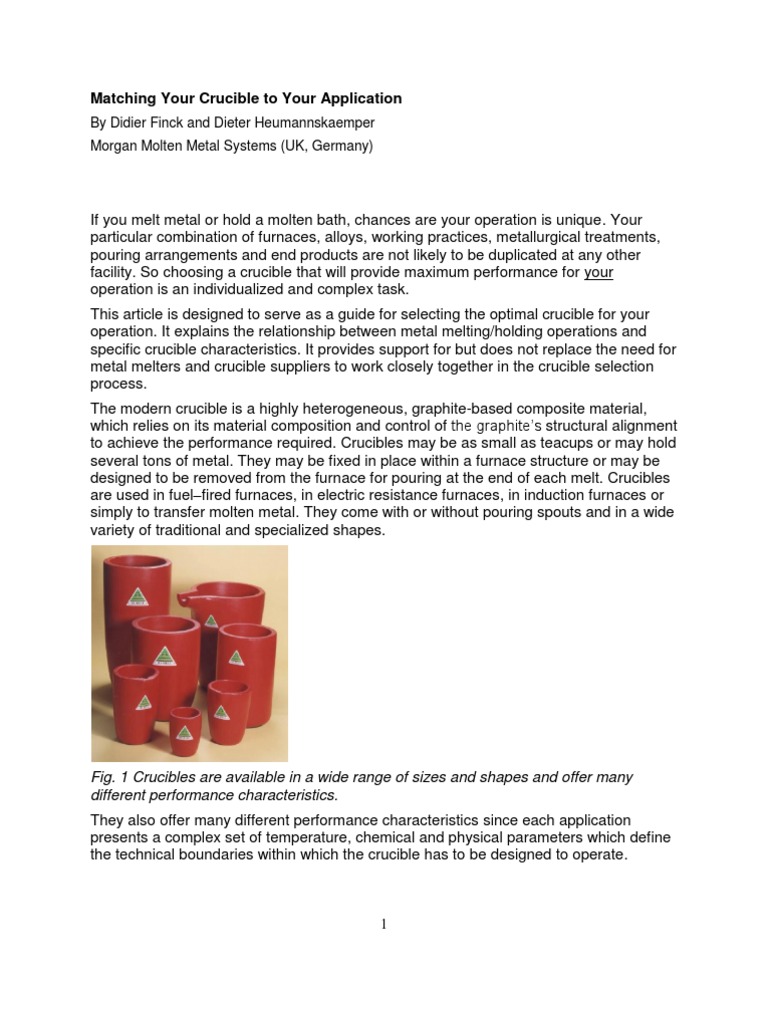Matching Your Crucible To Your Application | PDF | Metals | Furnace