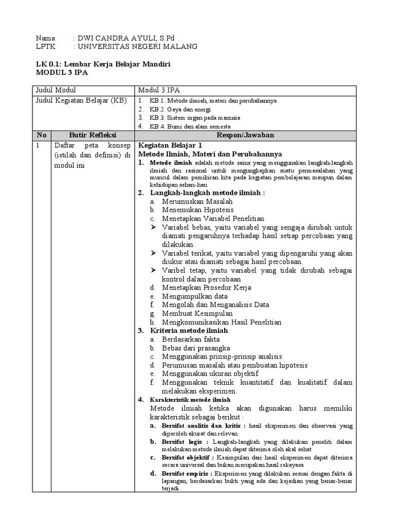 LK 0.1 Modul 3 Ipa - Dwi Candra Ayuli, S.pd. | PDF
