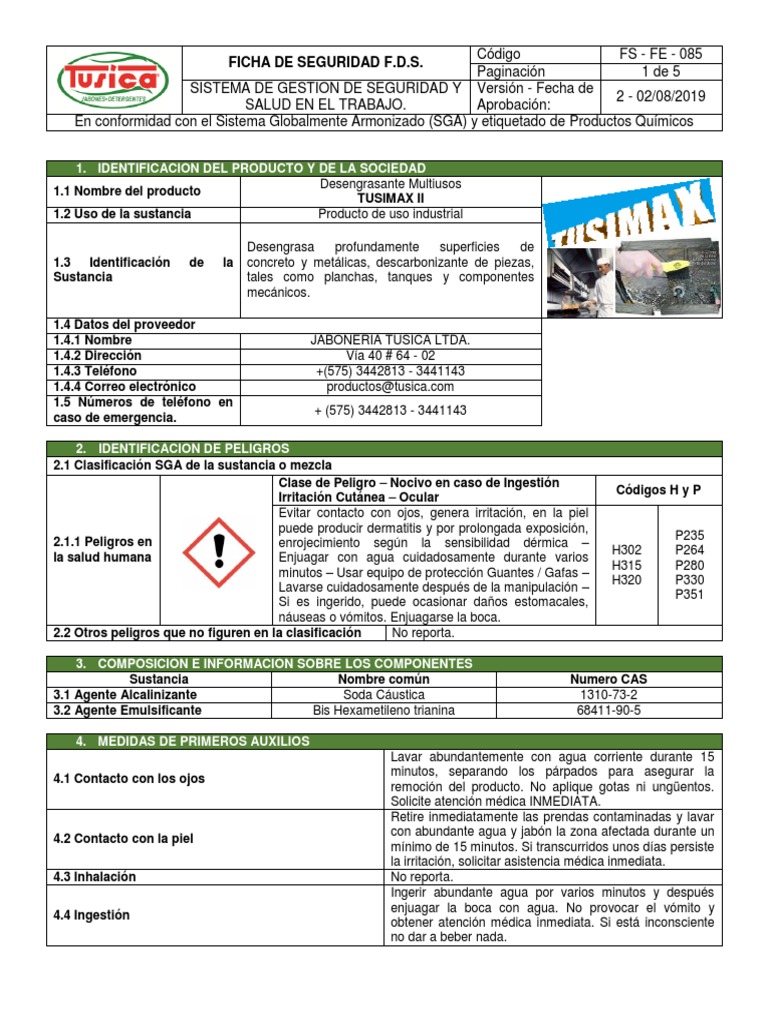 MSDS Tusimax Ii | PDF | Agua | Quemar