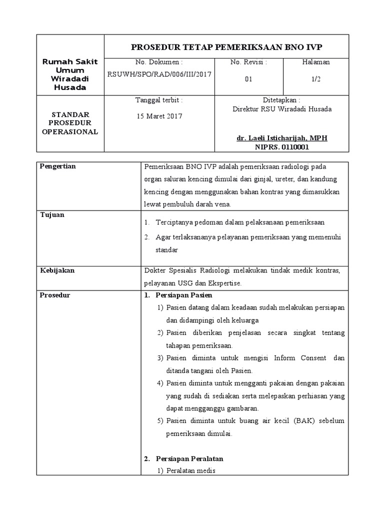 6 Prosedur Tetap Pemeriksaan Bno Ivp | PDF