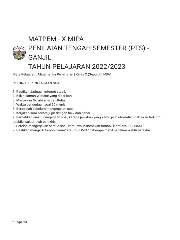 PTS Ganjil Matpem 2022 - 2023 | PDF